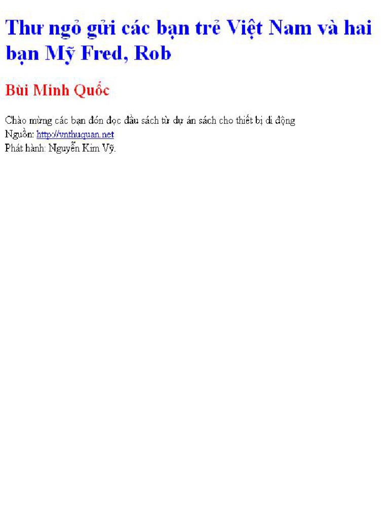 Thu Ngo Gui Cac Ban Tre Viet Na Bui Minh Quoc | PDF