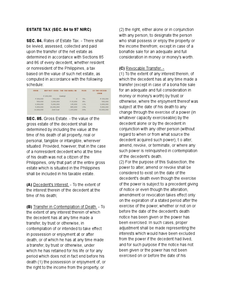 NIRC Section 84 To 97 | PDF | Estate Tax In The United States | Tax ...