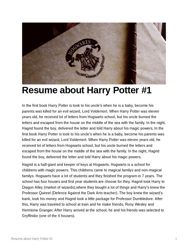 Resume About Harry Potter 1 | PDF | Fantasy | Contemporary Fantasy Novels