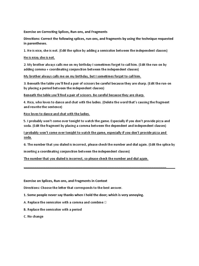 Comma Splice, Fused Sentence and Fragments. | Download Free PDF ...