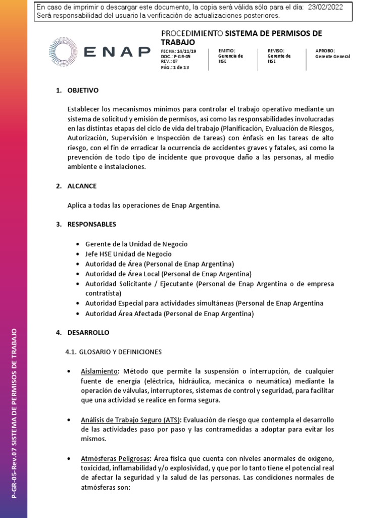 P-GR-05-Rev.07-Sistema de Permisos de Trabajo | PDF | Planificación ... P-GR-05-Rev.07-Sistema de Permisos de Trabajo | PDF | Planificación ...