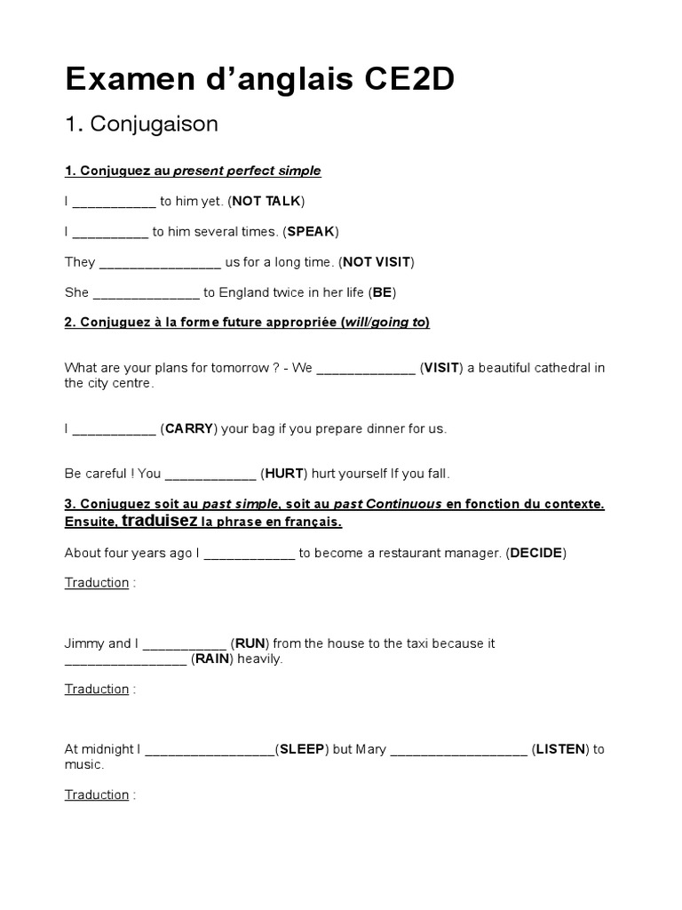Examen Anglais CE2D | PDF | London