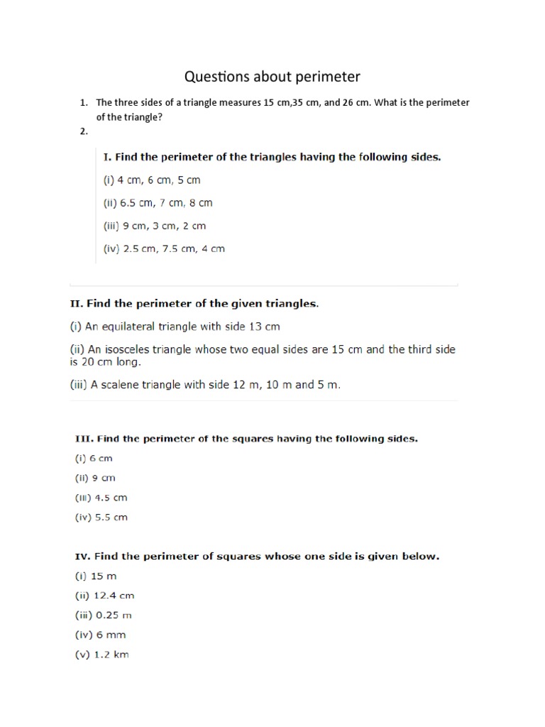 Perimeter Questions | PDF | Teaching Methods & Materials | Art