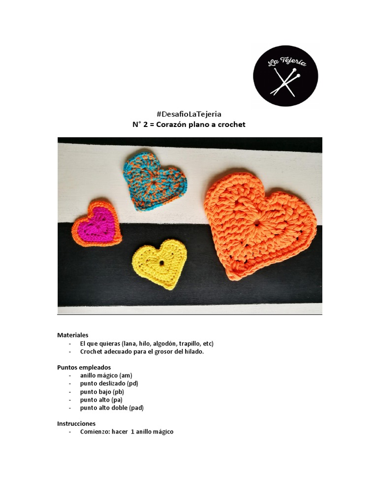 Patrón Corazón Plano a Crochet | PDF | Tejer | Textiles