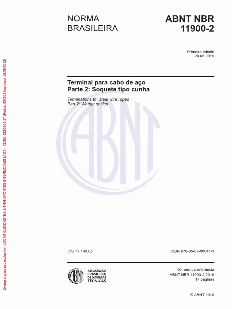 ABNT 11900-2 Terminal para Cabo de Aço - Parte 2 Soquete Tipo Cunha ...