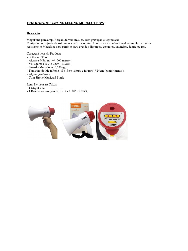 Ficha Técnica Do Megafone | PDF
