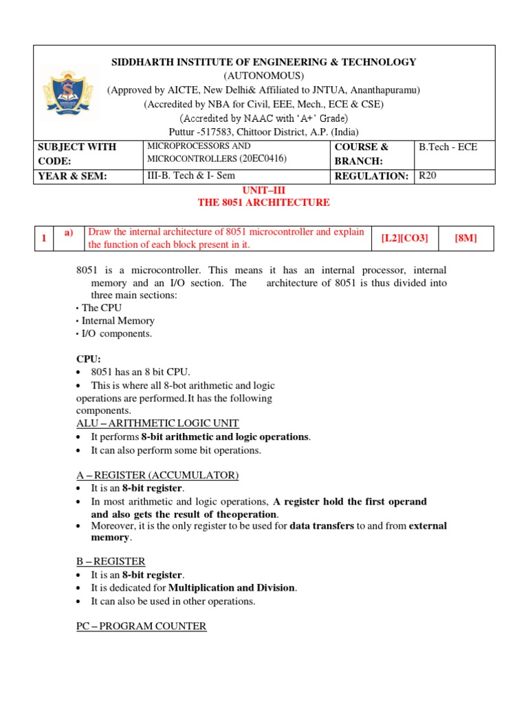 Mpmc Iii Unit Qanda Pdf Microcontroller Central Processing Unit