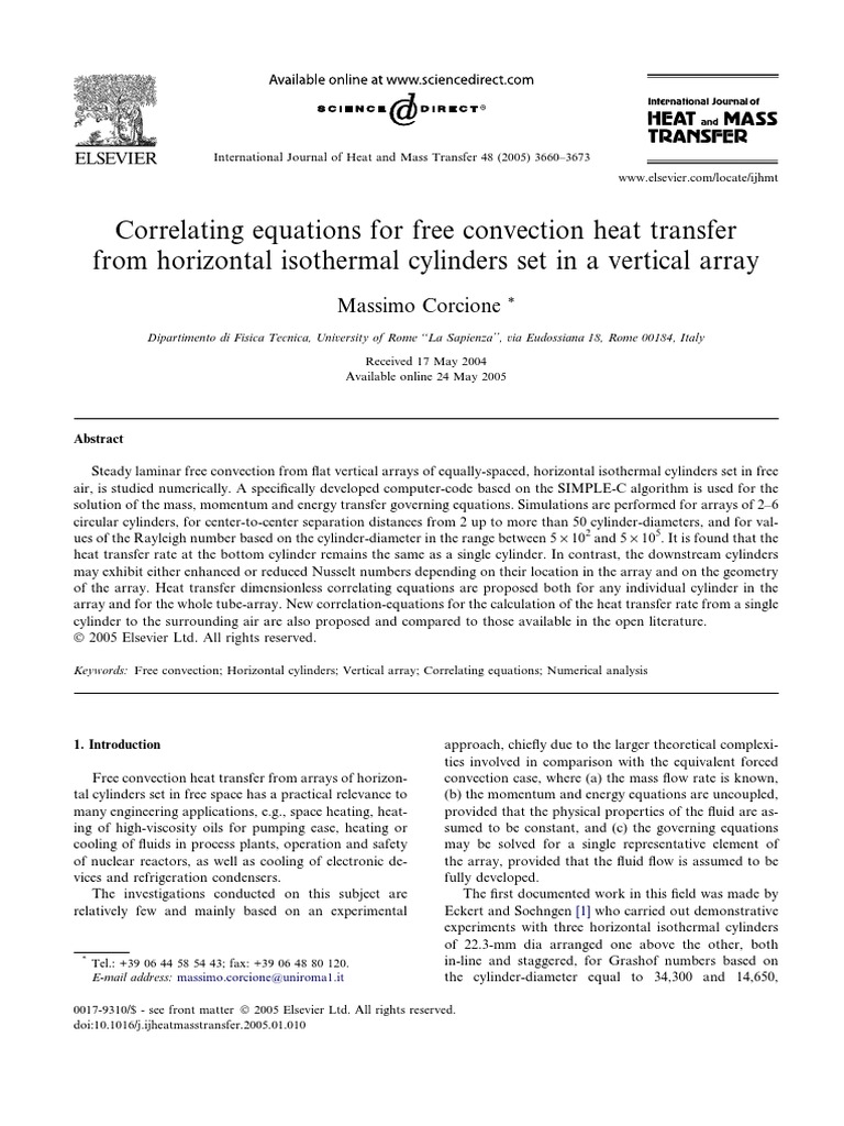 Correlating Equations For Free Convection Heat Transfer From Horizontal Isothermal Cylinders Set