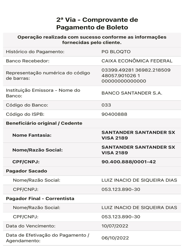 Comprovante Santander | PDF