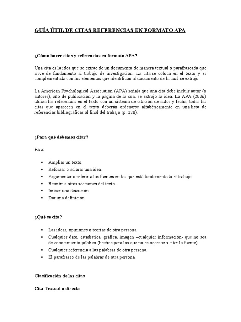 Citas y Referencias en Formato APA | PDF | Citación | Estilo apa