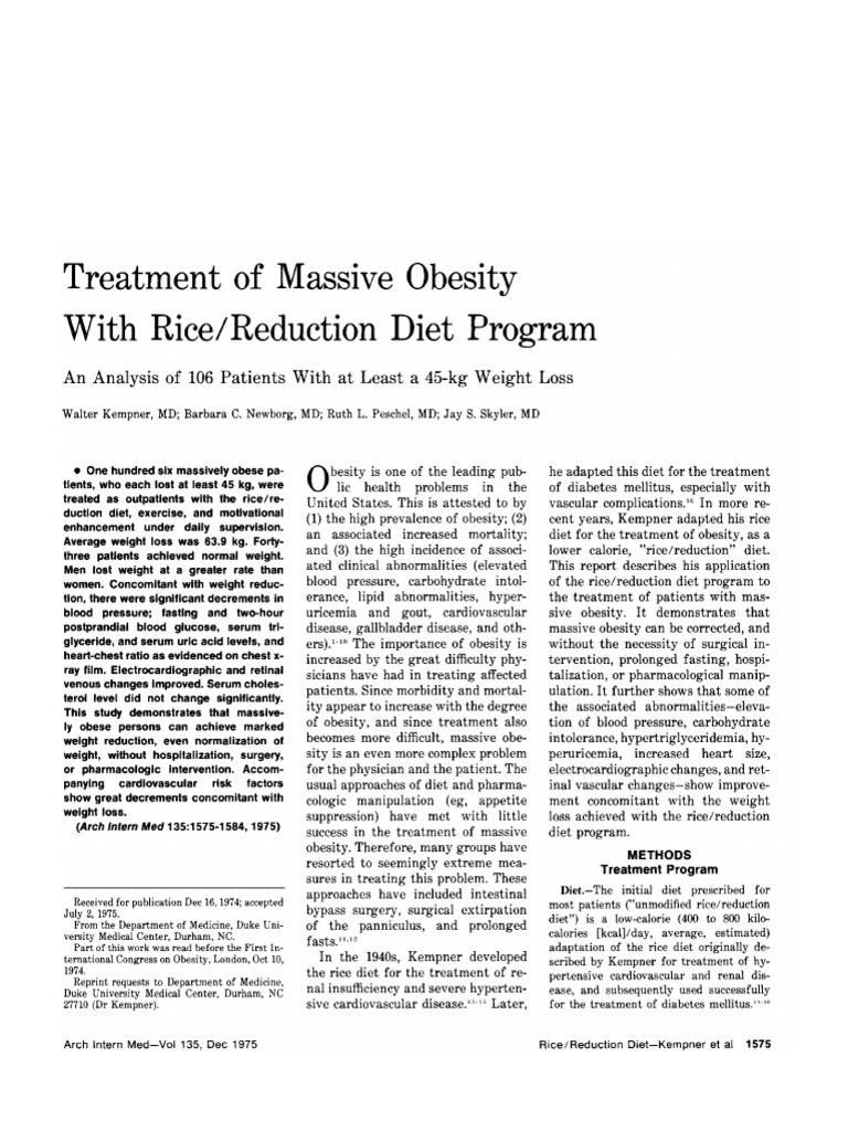 Rice Diet for Massive Obesity Treatment | PDF | Dieting | Obesity