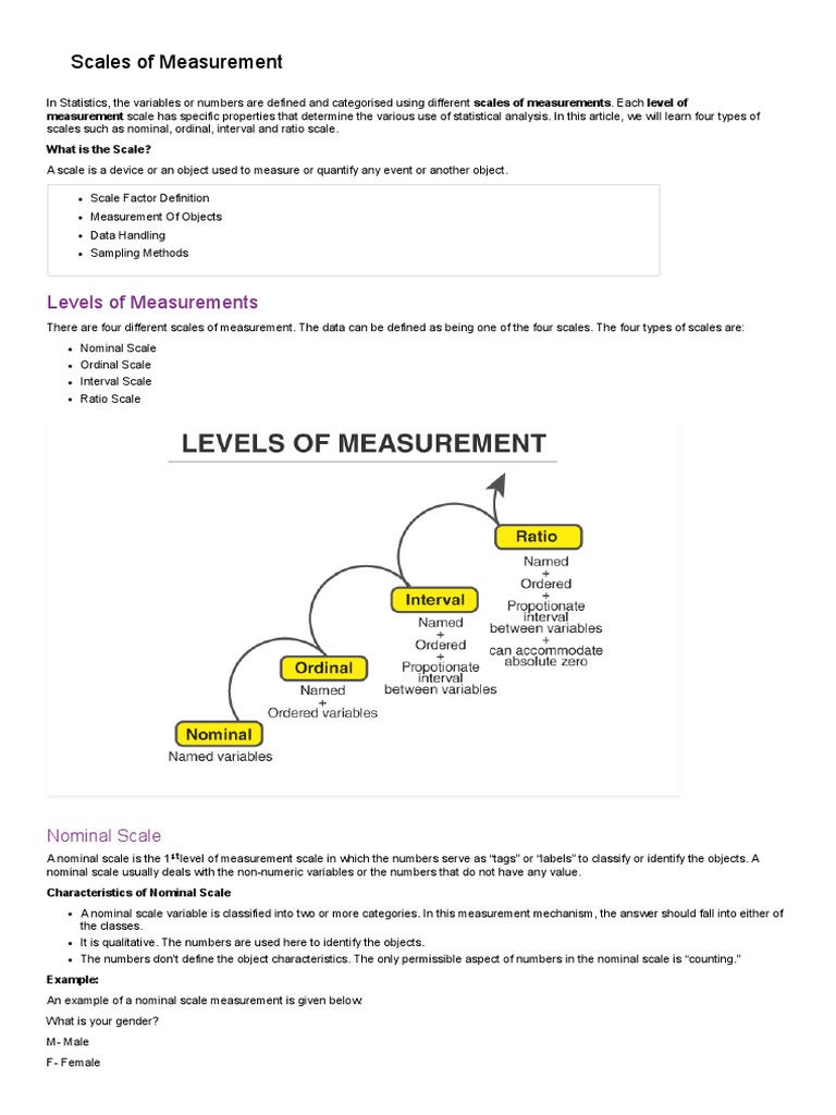 Understanding the Four Scales of Measurement: Nominal, Ordinal, Interval, and Ratio | PDF ...