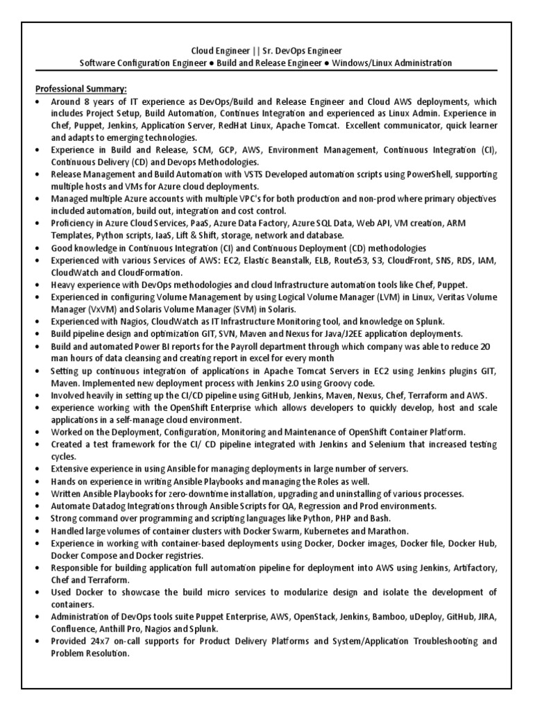 DevOps Resume | PDF | Cloud Computing | Amazon Web Services