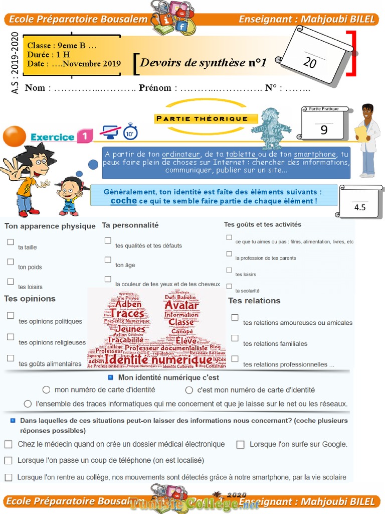 Devoir de Synthèse N°1 - Informatique - 9ème (2019-2020) MR Mahjoubi Bilel | PDF | Évolution de ...