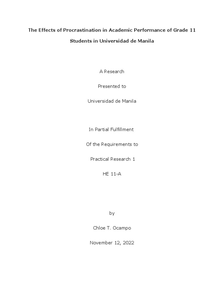 The Effects of Procrastination in Academic Performance of Grade 11 ...