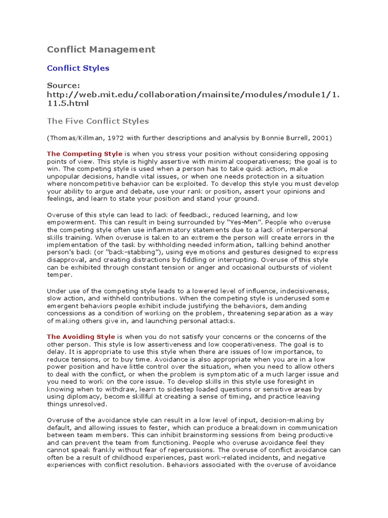 Conflict Management Styles | PDF | Conflict (Process) | Anger
