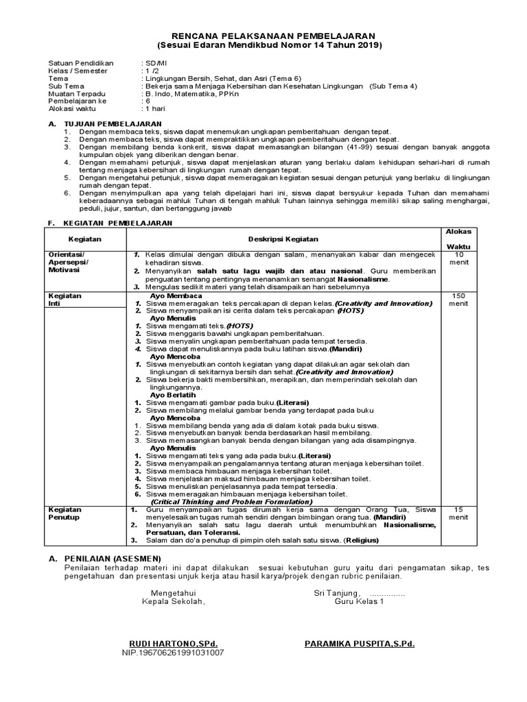 Rencana Pelaksanaan Pembelajaran (Sesuai Edaran Mendikbud Nomor 14 ...