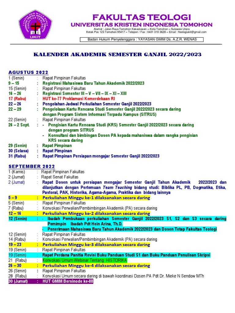 Kalender Akademik Semester Ganjil 2022 Final Pdf