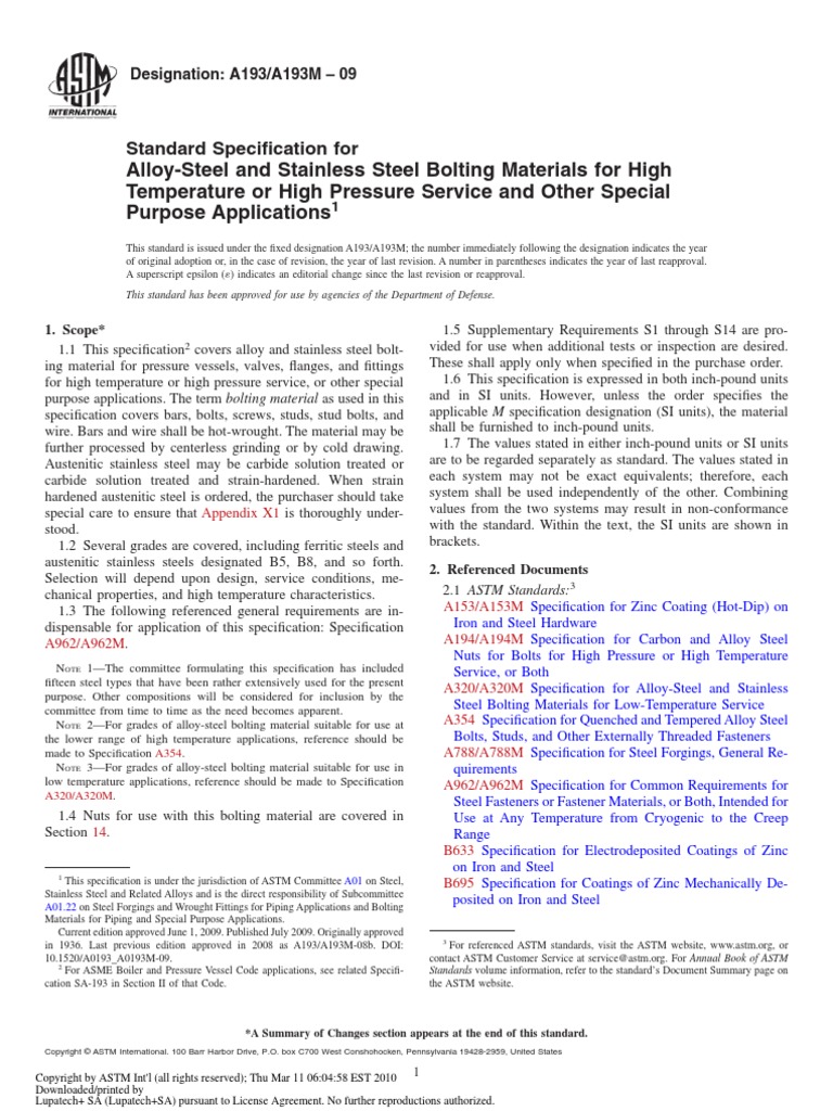 Astm A193 - 2009 | PDF | Screw | Steel