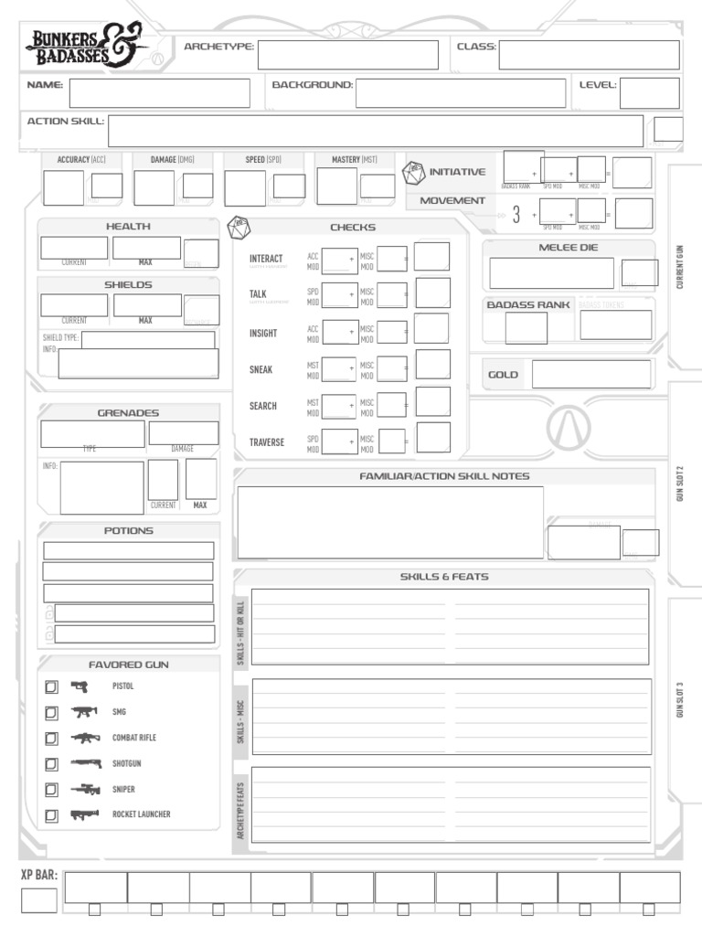 Bunkers and Badasses Character Sheet | PDF | Military Technology ...