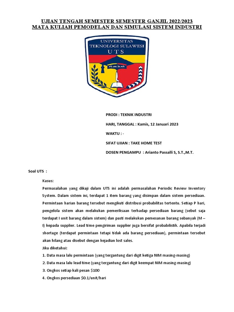 UTS Pemodelan dan Simulasi 2023 | PDF