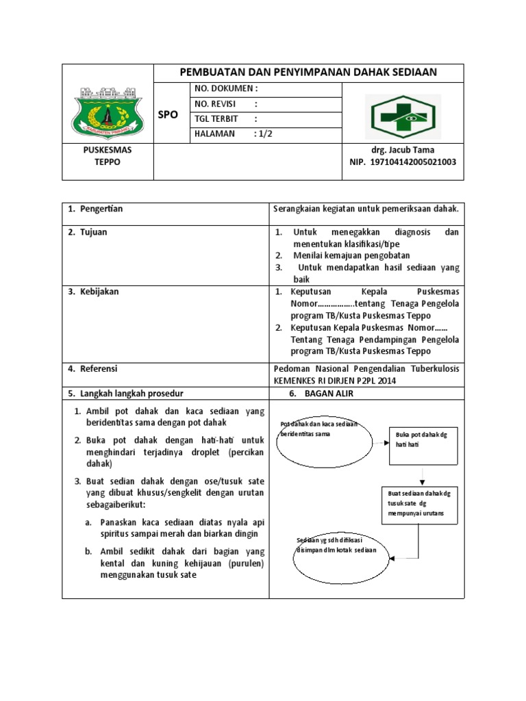 SOP Pembuatan dan Penyimpanan Dahak Sediaan | PDF