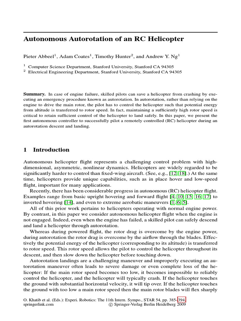 Autonomous Autorotation of An RC Helicopter | PDF | Helicopter ...