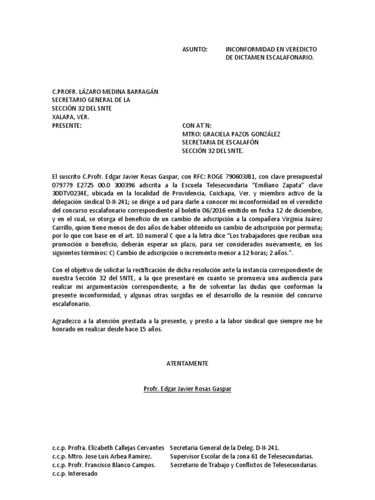 Inconformidad por Cambio de Adscripción | PDF