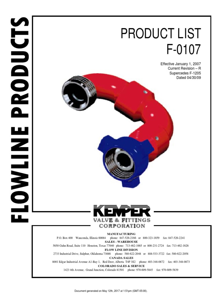 KemperPriceSheet Flowline 12MAY17135115 | PDF | Valve | Pound (Mass)