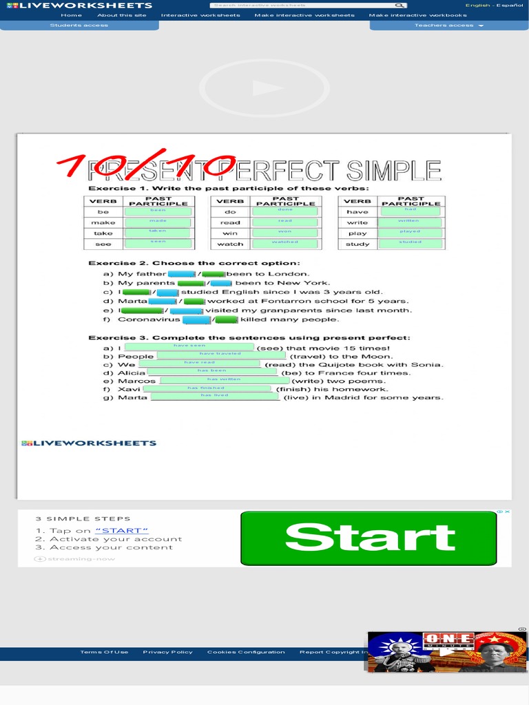 Present Perfect Simple Interactive Exercise | PDF