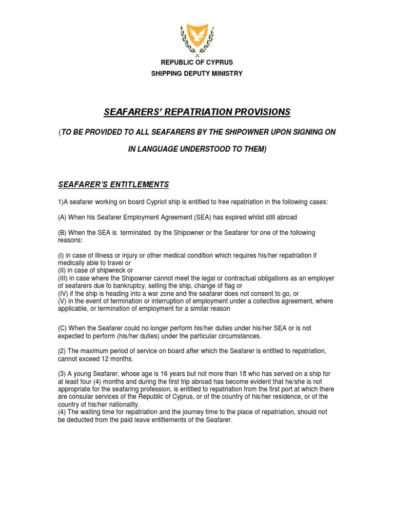National Repatriation Provisions | PDF | Sailor | Business