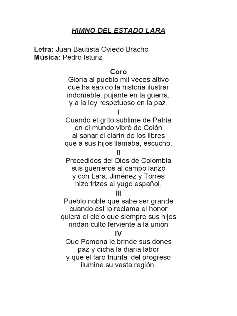 Himno Del Estado Lara | PDF