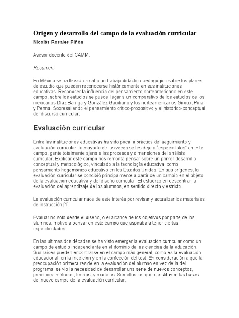 Origen y Desarrollo Del Campo de La Evaluación Curricular | PDF ... Origen y Desarrollo Del Campo de La Evaluación Curricular | PDF ...