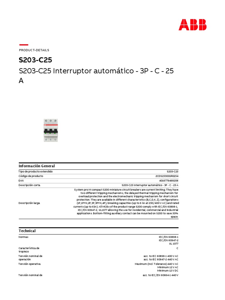 S203-C25 Int. Termomagnético Serie Estándar | PDF | Ingenieria ...