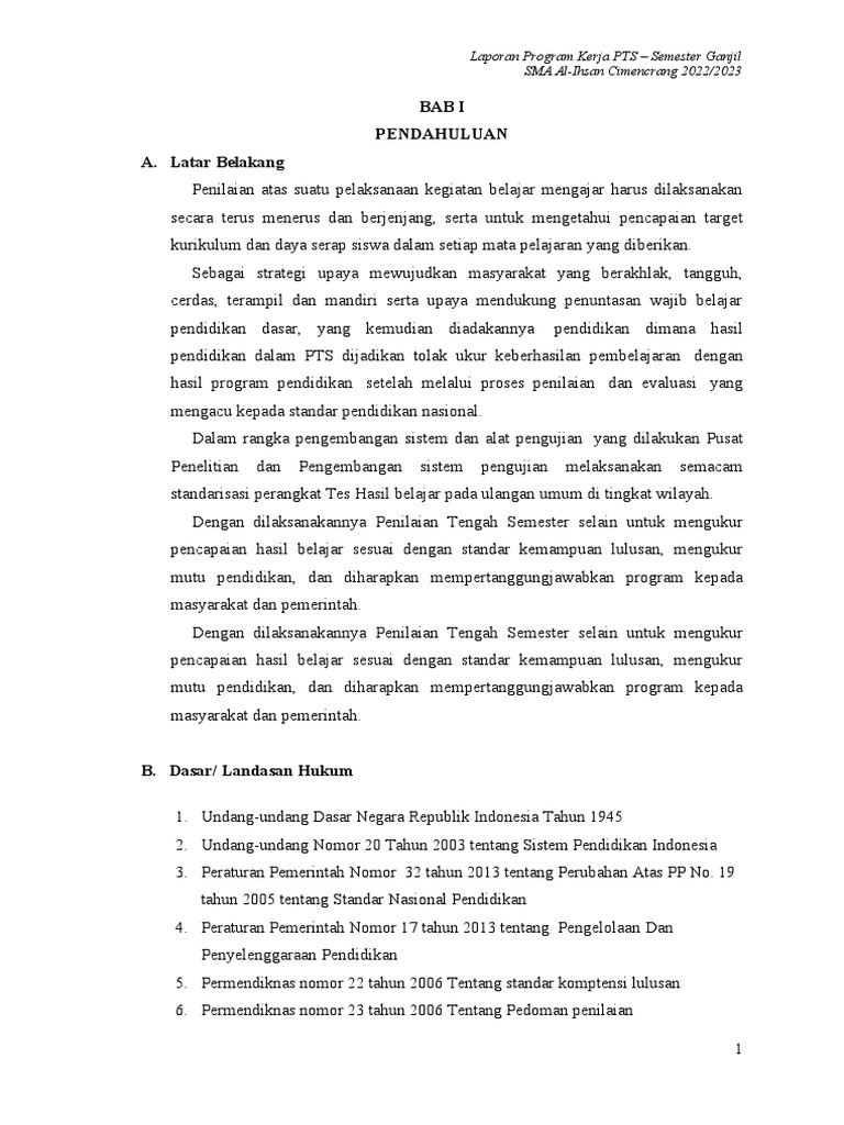 Laporan - Proker Pts Desember Al Ihsan 2022 2023 - Sma | PDF