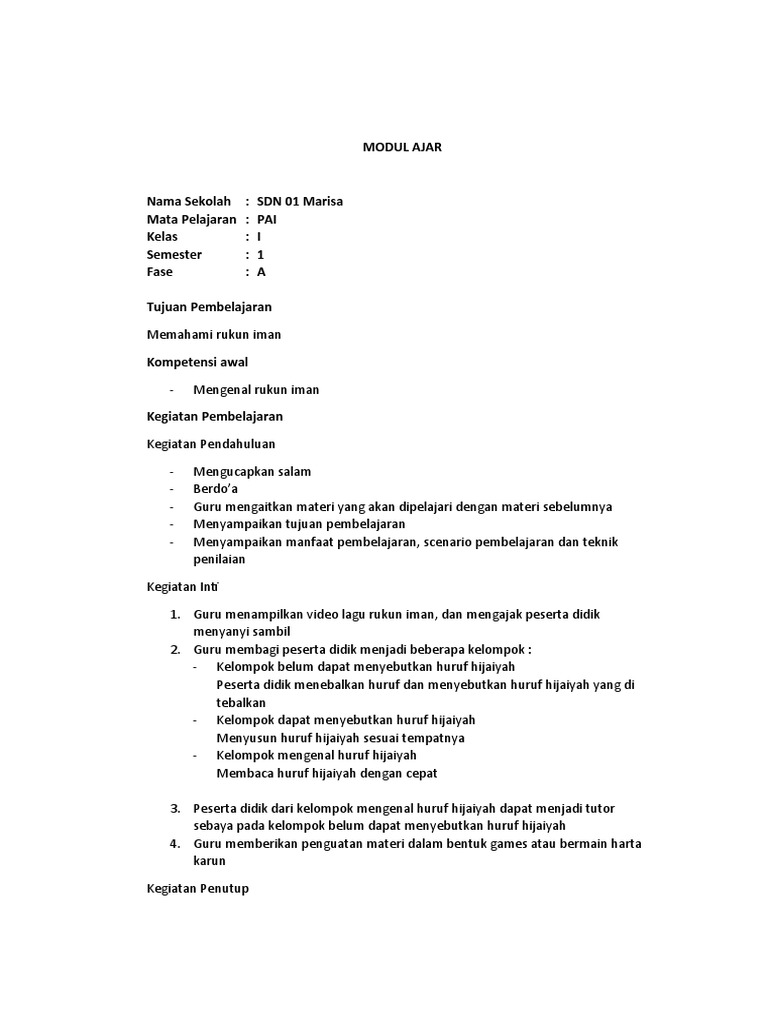 Contoh Modul Ajar Simpel | PDF