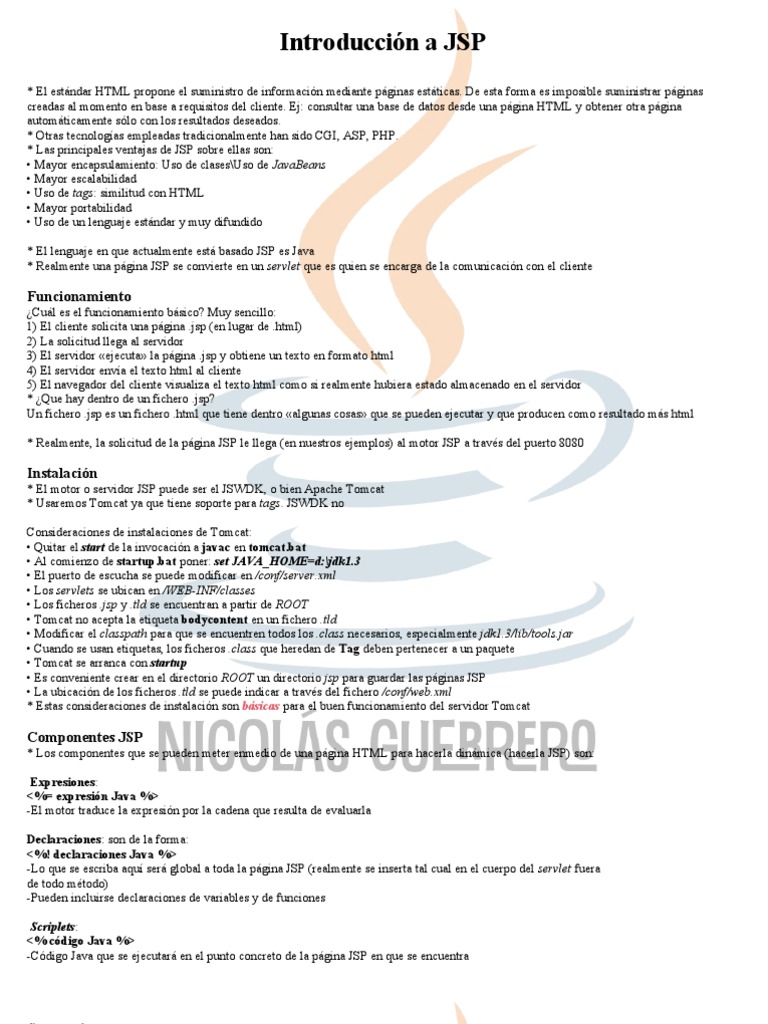 Introduccion A JSP | PDF | Páginas del servidor Java | Java (lenguaje de programación)