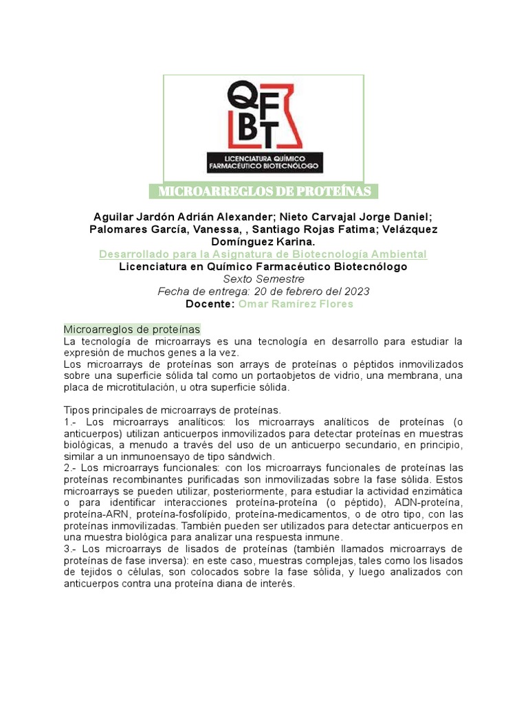 Microarrays de Proteínas: Tipos y Usos | PDF | Adn Microarray | Proteínas