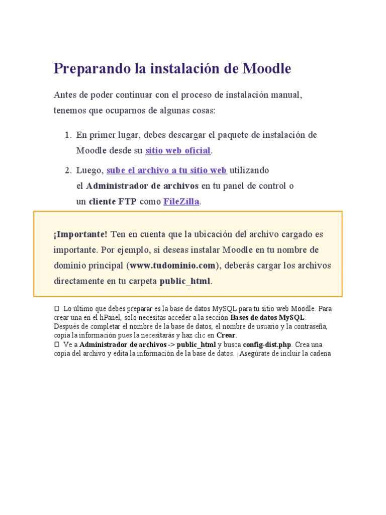 Preparando La Instalación de Moodle | PDF | Moodle | Mi sql