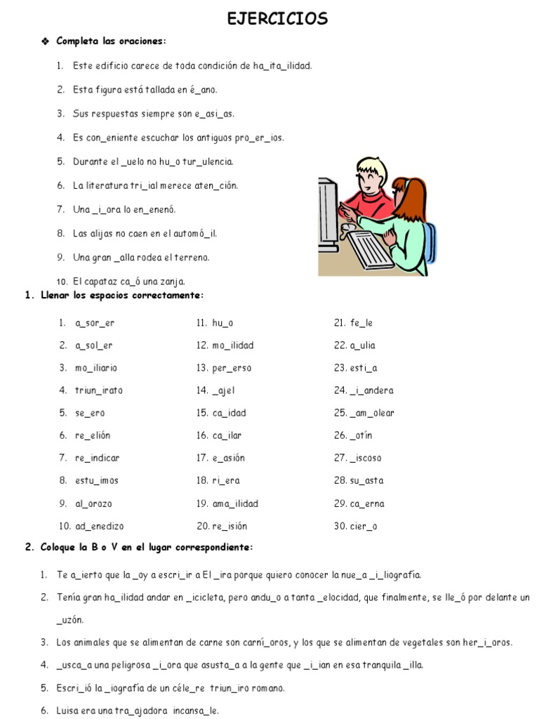 Completa Las Oraciones:: 1. Llenar Los Espacios Correctamente | PDF