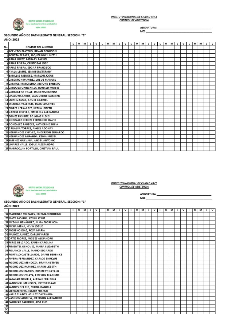 Cuadros de Asistencia | PDF