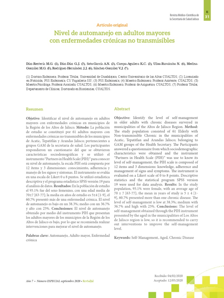Automanejo en Adultos Mayores Crónicos | PDF | Diabetes | Las ...