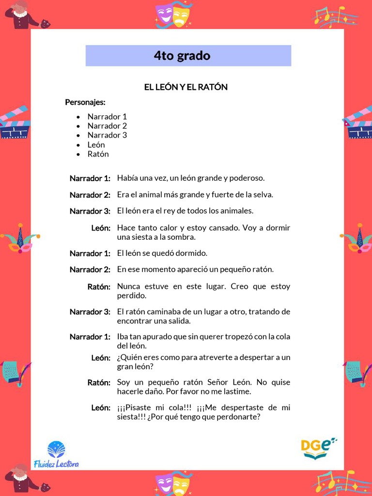 FLUIDEZ Teatro Leido 4to Grado El Leon y El Raton | PDF