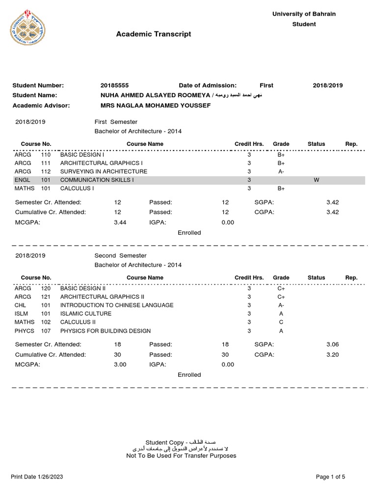 RPT Stud Transcript - RDLC.PDF Noha | PDF