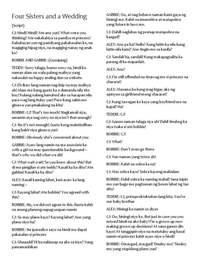 Script - Four Sisters and A Wedding | PDF