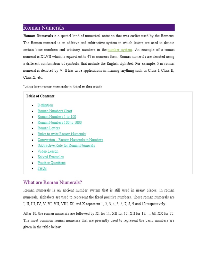 Roman Numerals | PDF | Notation