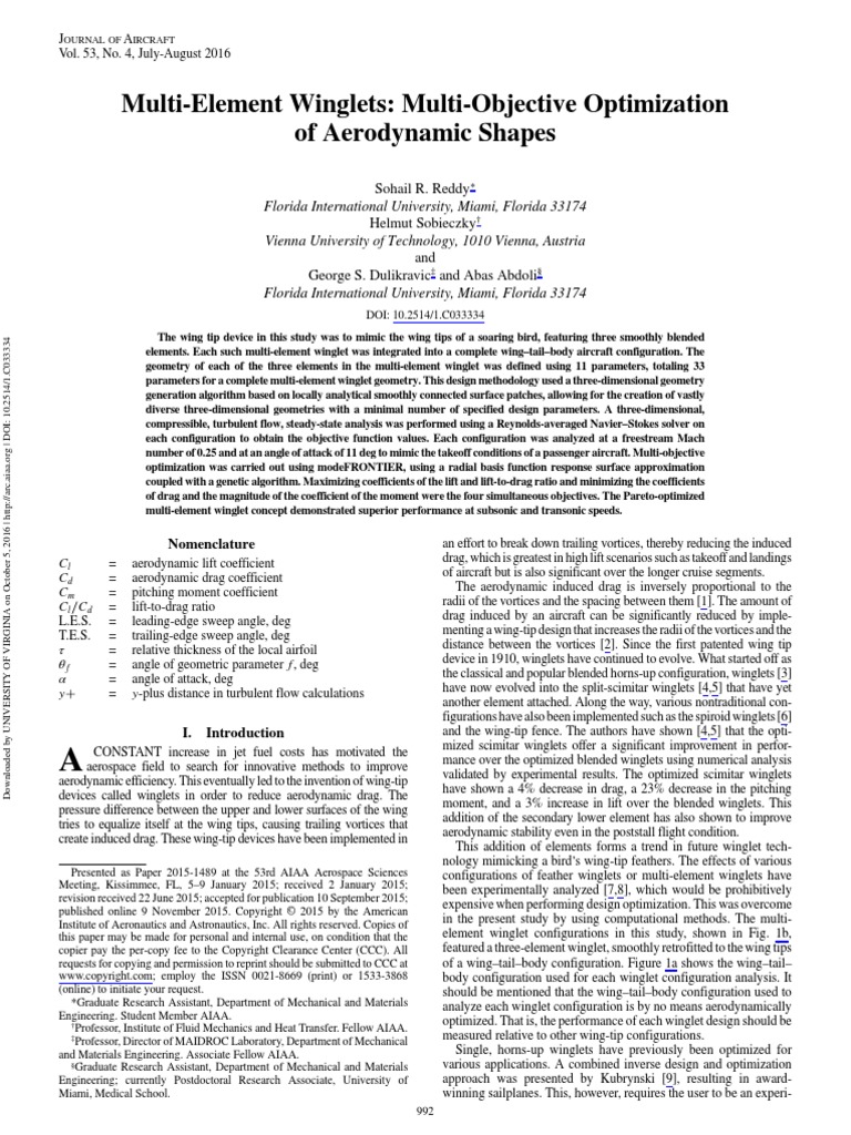 Reddy, Sohail. Sobieczky, Helmut. (2016) - Multi-Element Winglets Multi-Objective Optimization ...