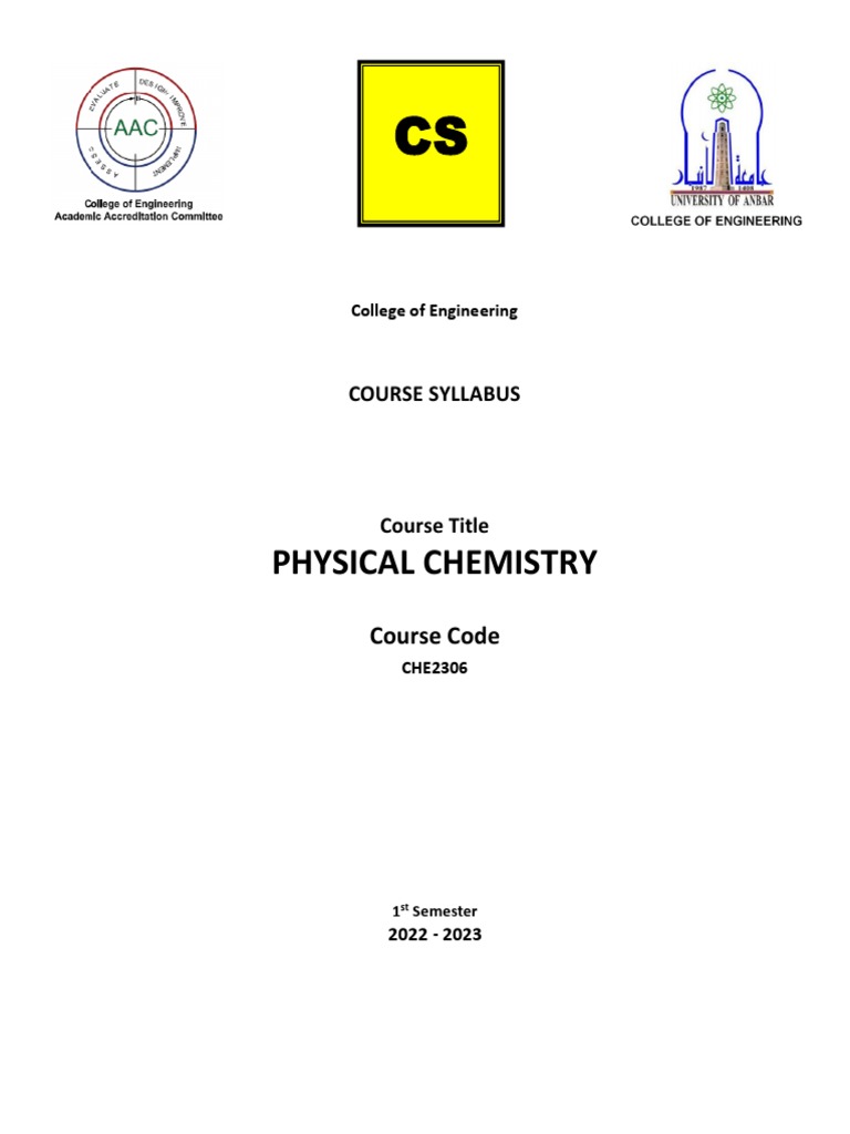 Physical Chemistry Course Syllabus CHE2306 | PDF | Chemical Kinetics ...
