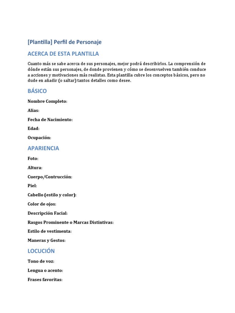 Plantilla Perfil de Personaje | PDF