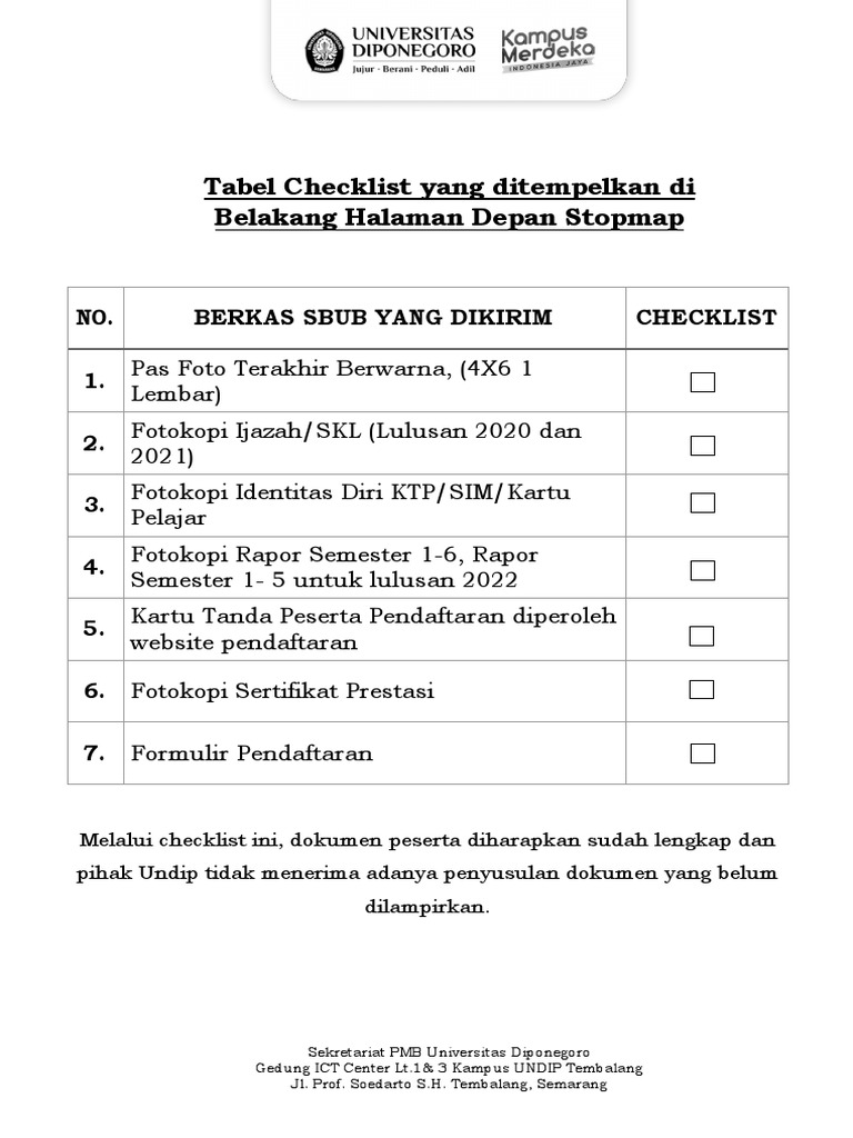 Tabel Checklist | PDF | Karier & Perkembangan